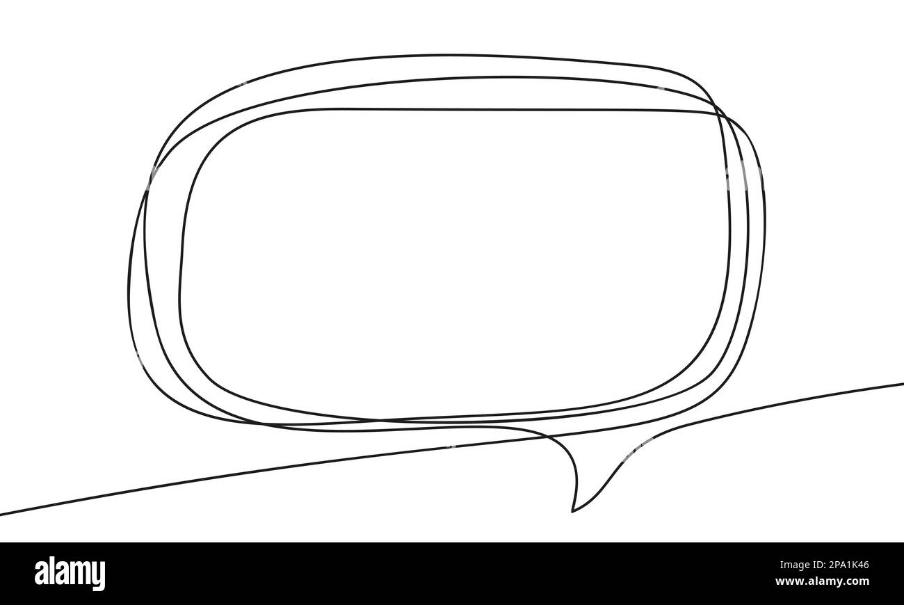 Rectangular speech bubble continuous one line drawing, Black and white graphics vector ...