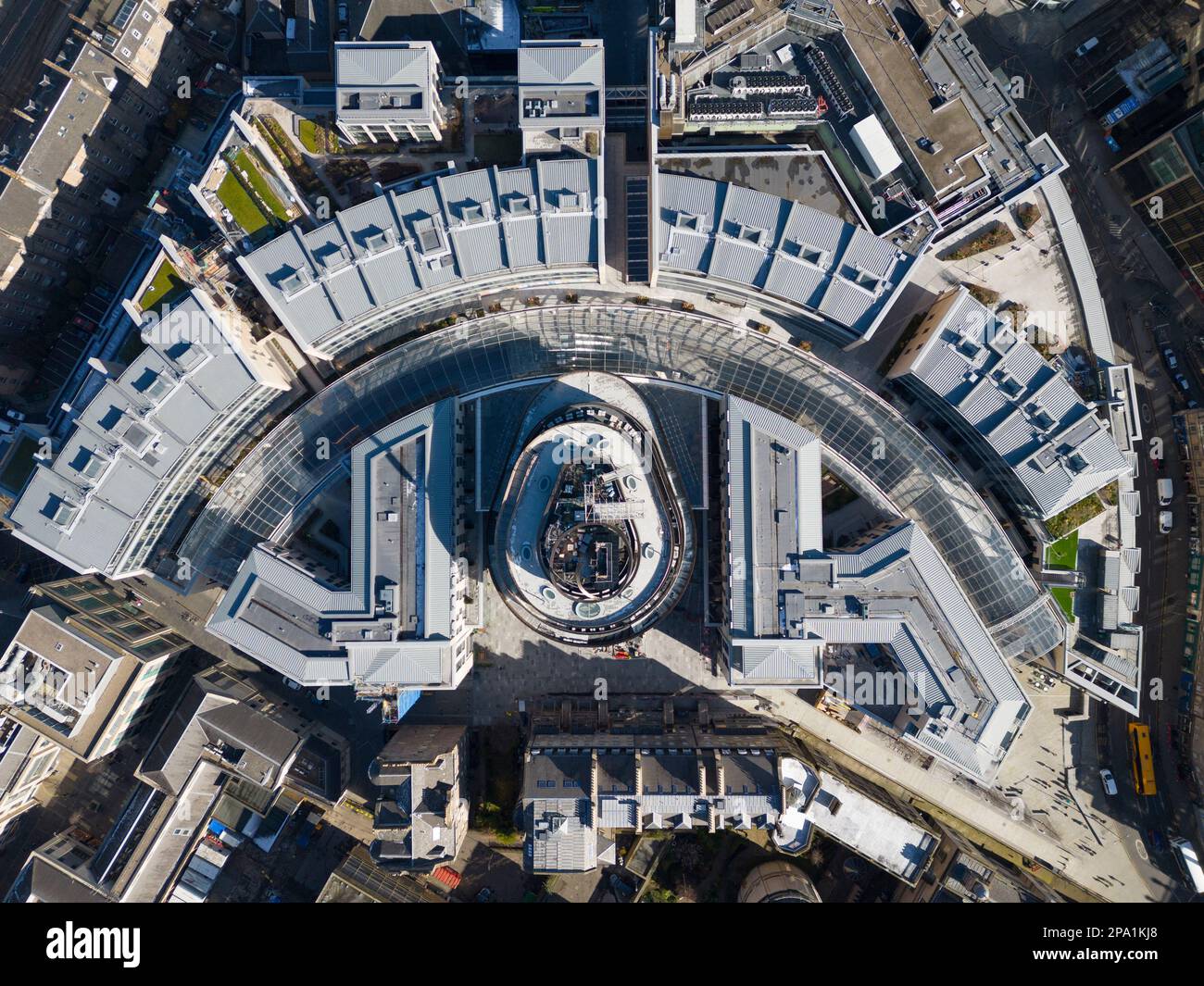 Aerial view of Edinburgh City Centre and St James Quarter from drone ...