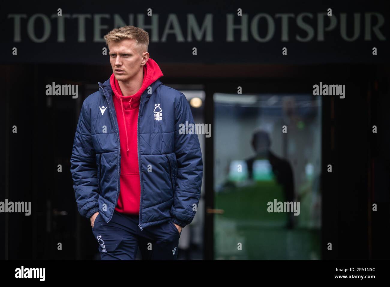 Sam Surridge #16 of Nottingham Forest arrives before the Premier League ...