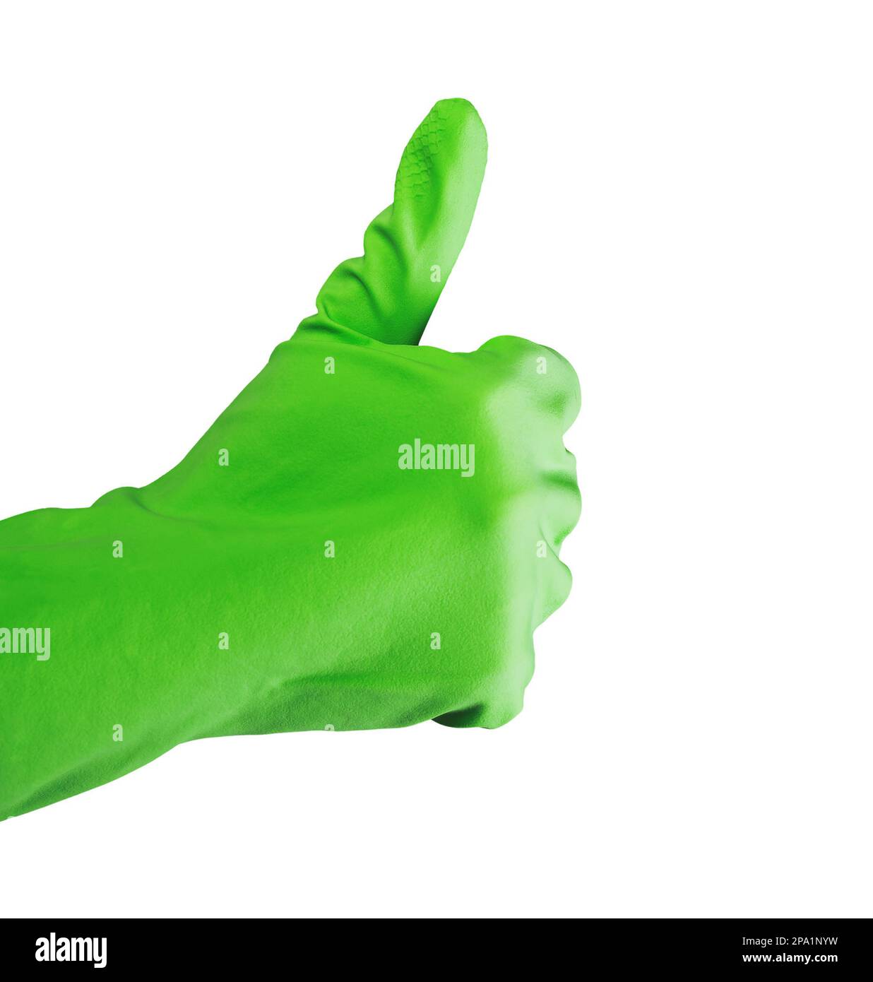 Cleaners hand in green eco glove showing thumbup gesture, thumb-up sign ...