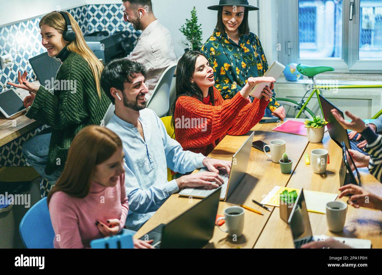 Young multiracial people working inside school library - Focus on ...