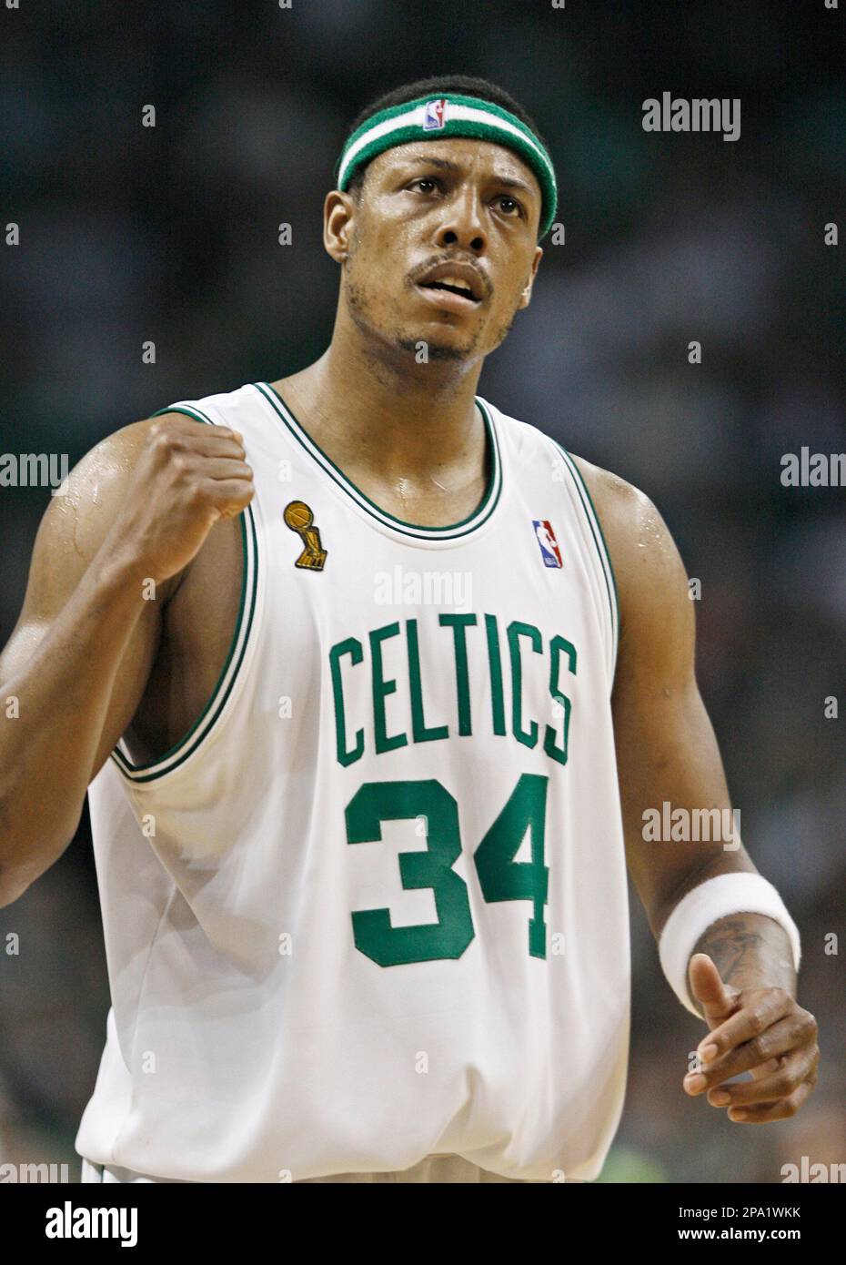 Boston Celtics' Paul Pierce celebrates after the Celtics beat the Los ...