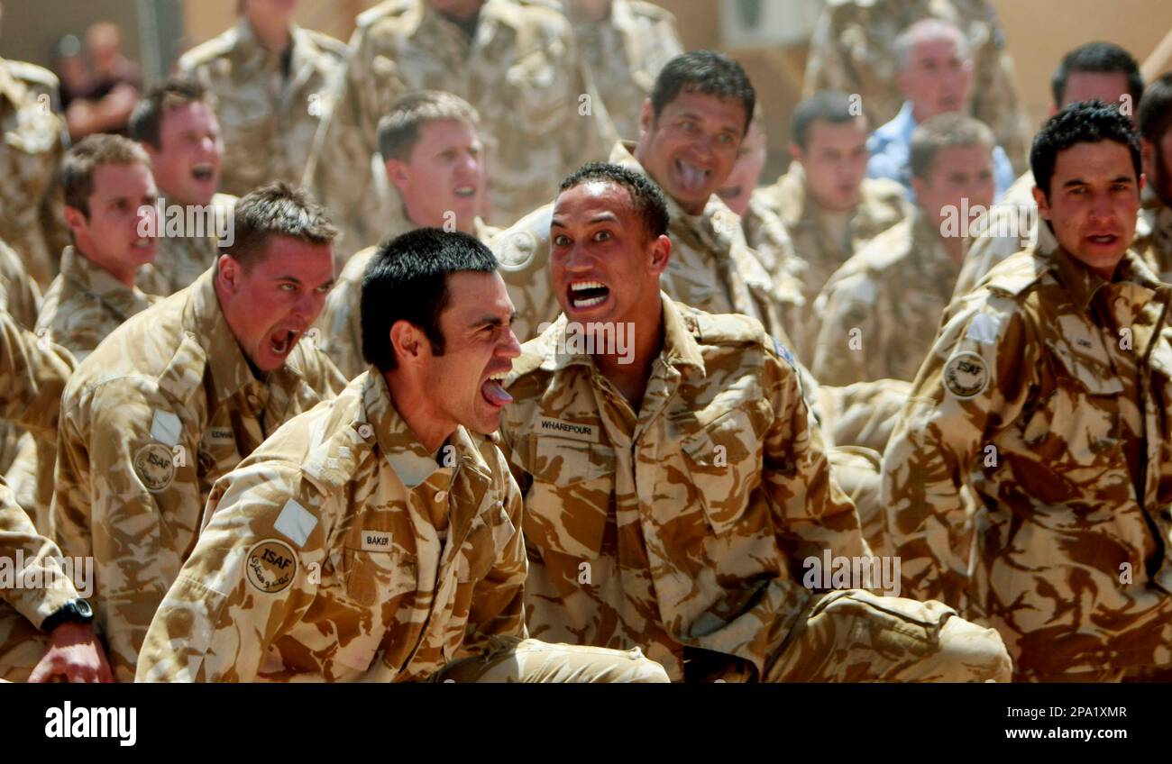 New Zealand soldiers perform the traditional warrior dance, or haka ...