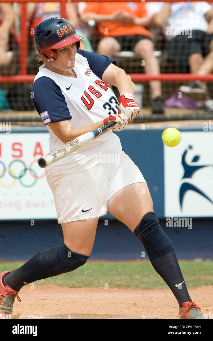 United States' Stacey Nuveman, hits a home run to left center against ...
