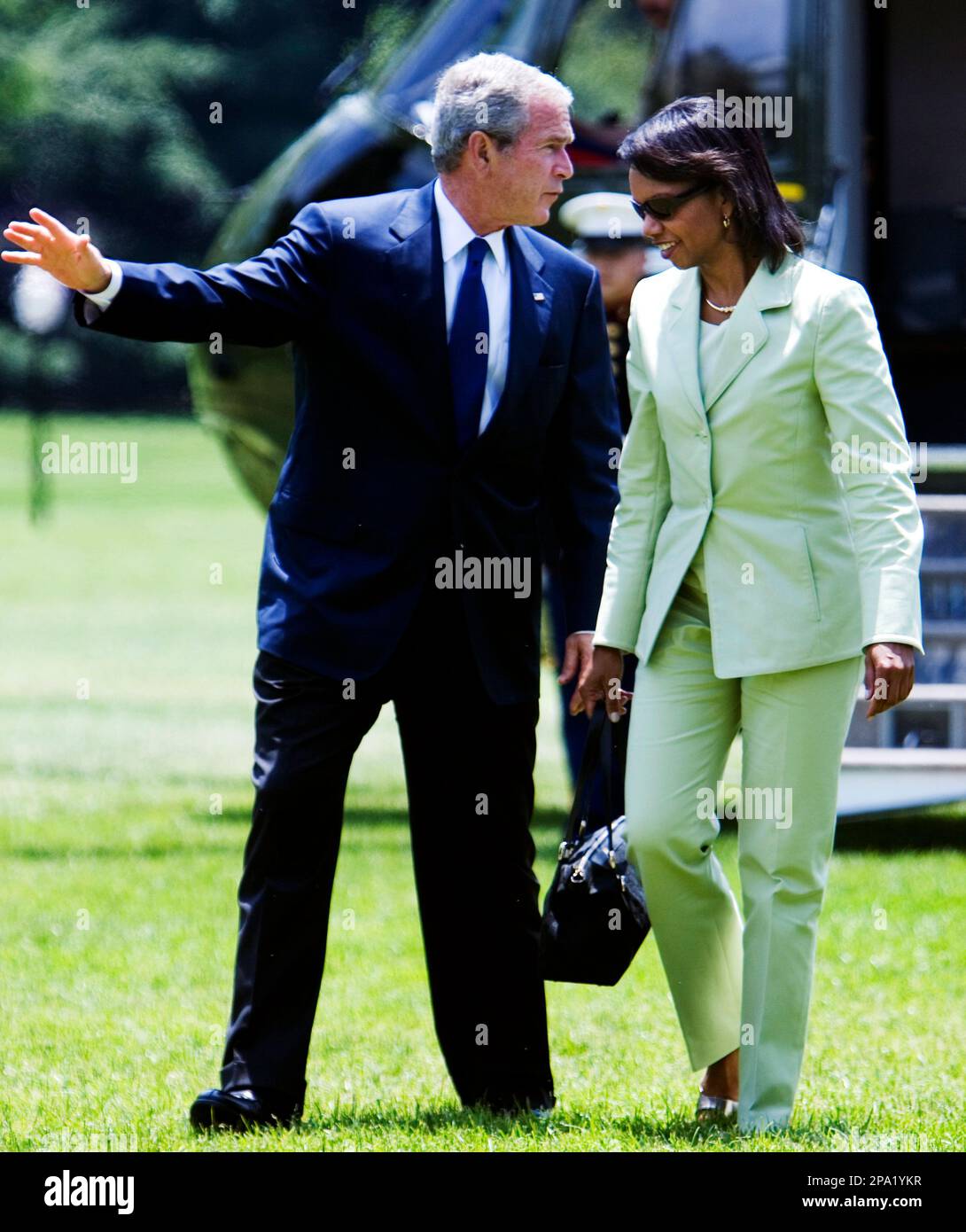 President Bush and Secretary of State Condoleezza Rice, walk on the ...