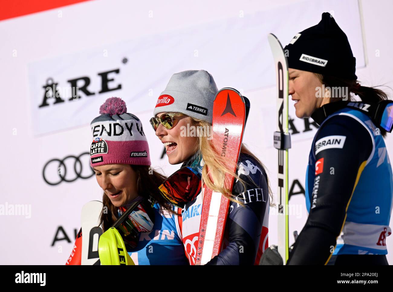 Mikaela Shiffrin, USA, (C) celebrates her 87th World Cup victory after ...