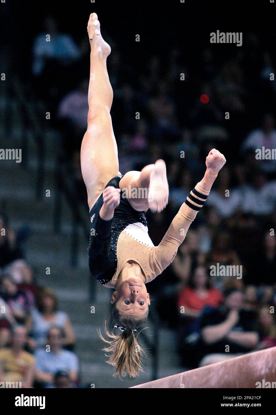 Shawn Johnson competes on the balance beam at the U.S. Gymnastics ...