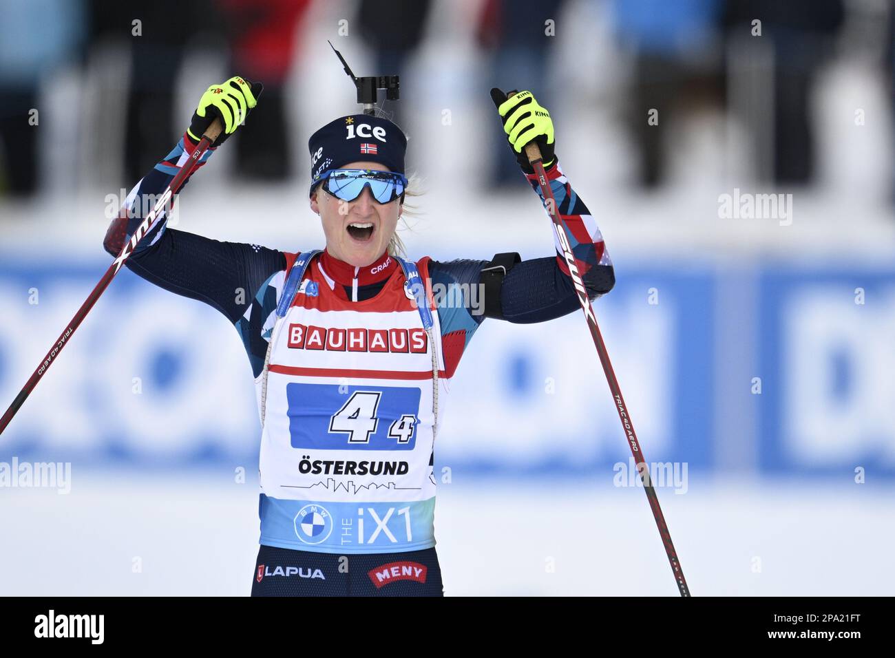 ÖSTERSUND 20230311 Norway's Marte Olsbu Røiseland crosses the finish ...