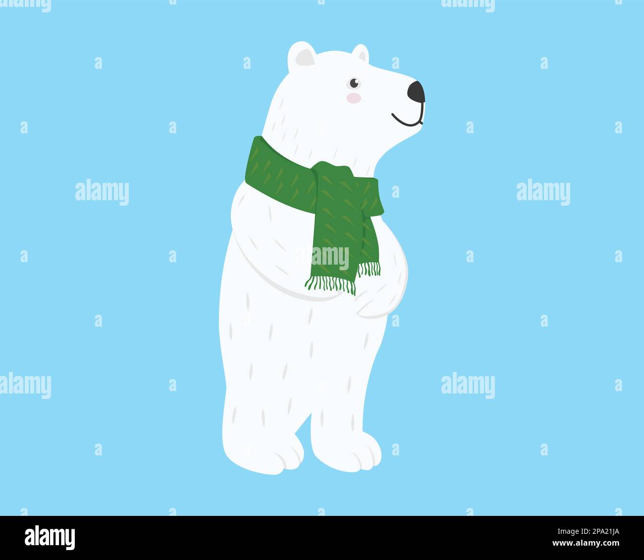 Cute Polar Bear Wearing Green Scarf Illustration Visualized With