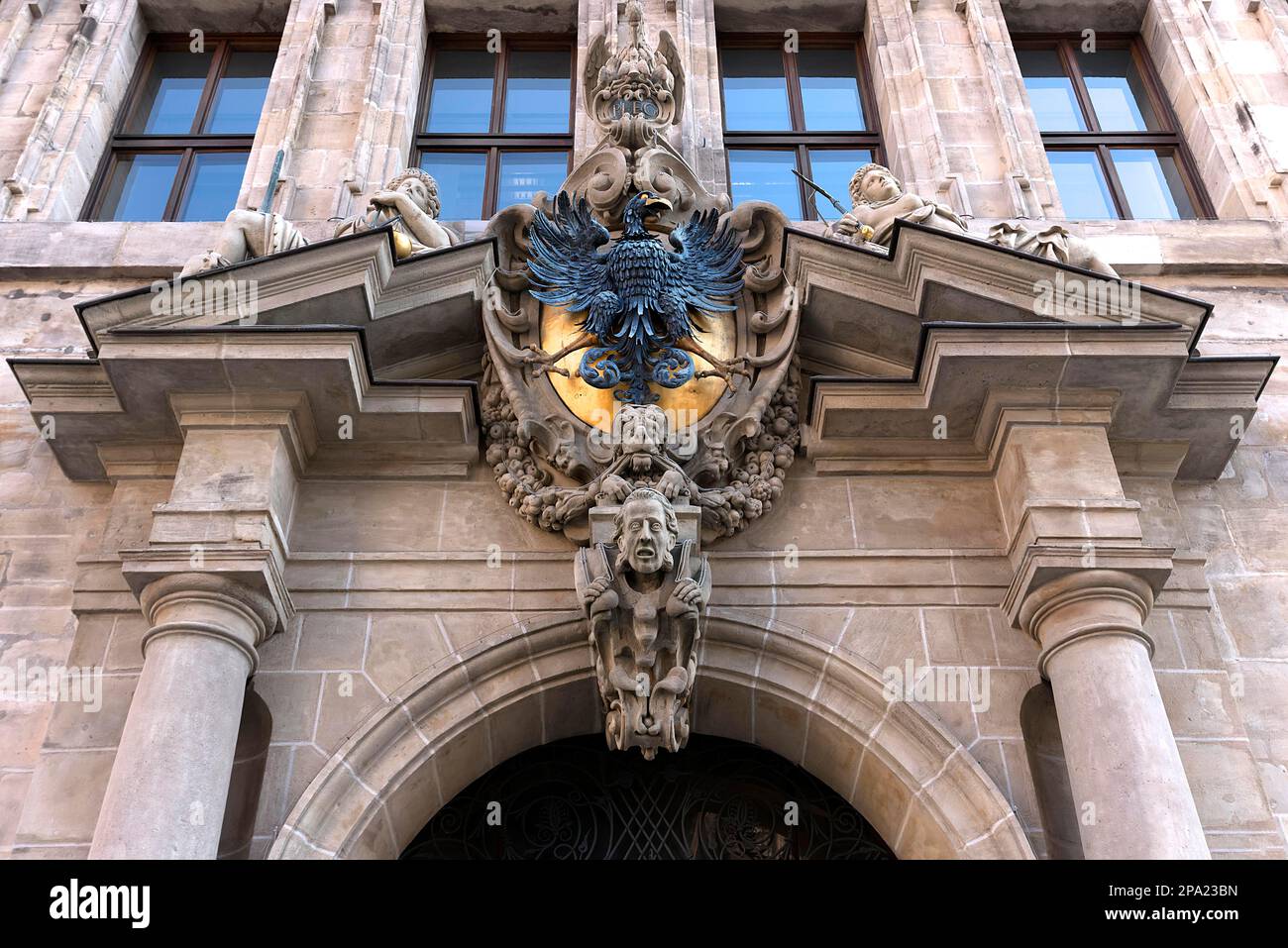 Middle entrance portal of the historic Wolf Town Hall, Renaissance ...
