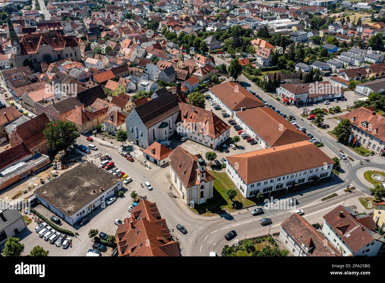 Aerial view of Beilngries town centre in Altmuehltal nature park Park ...
