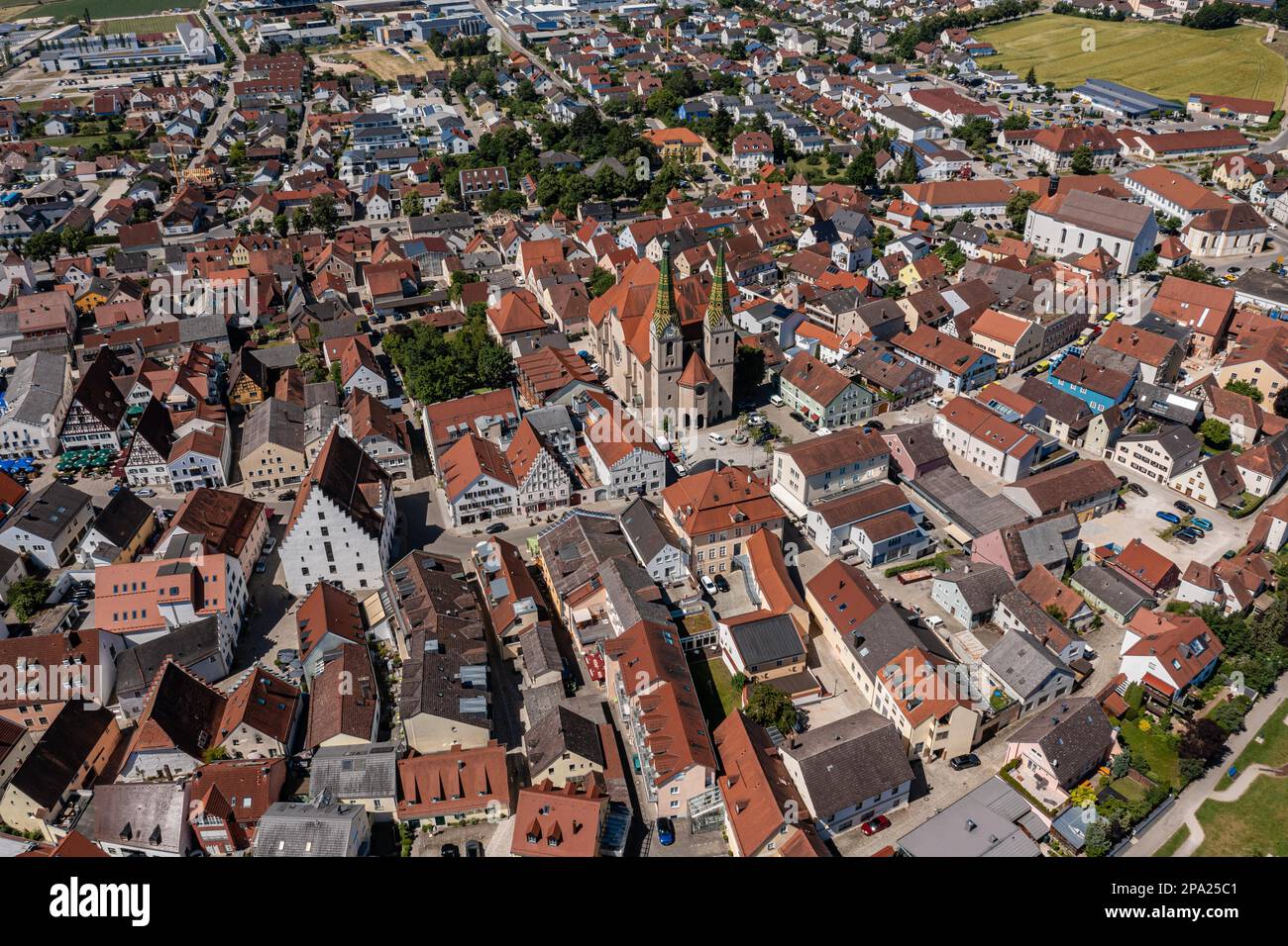 Aerial view of Beilngries town centre in Altmuehltal nature park Park ...