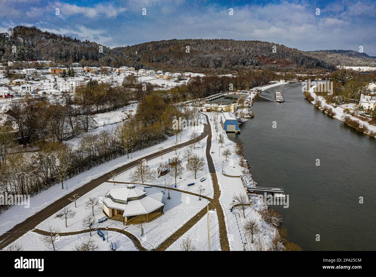 Aerial view of Beilngries landing stage in Altmuehltal nature park Park ...