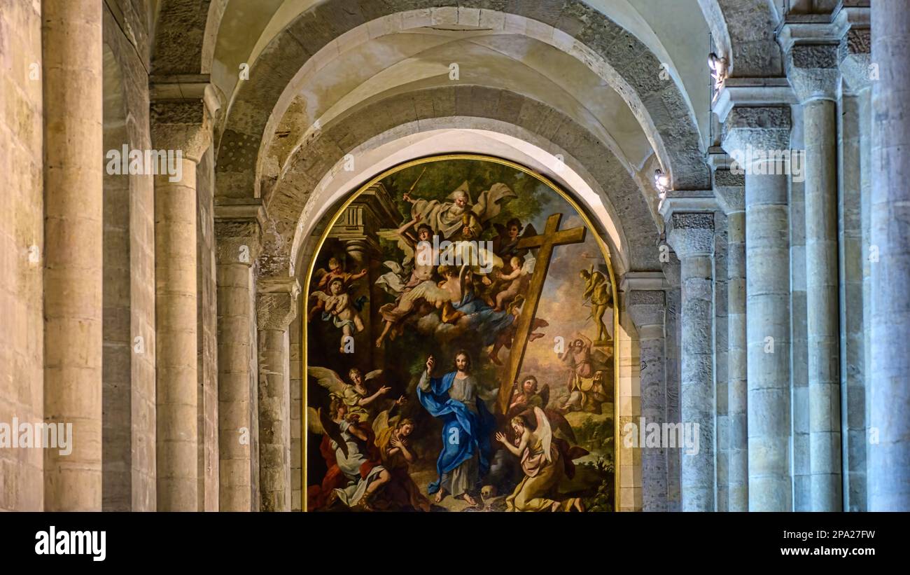 Religious painting art with saints and a large cross shape. The piece ...