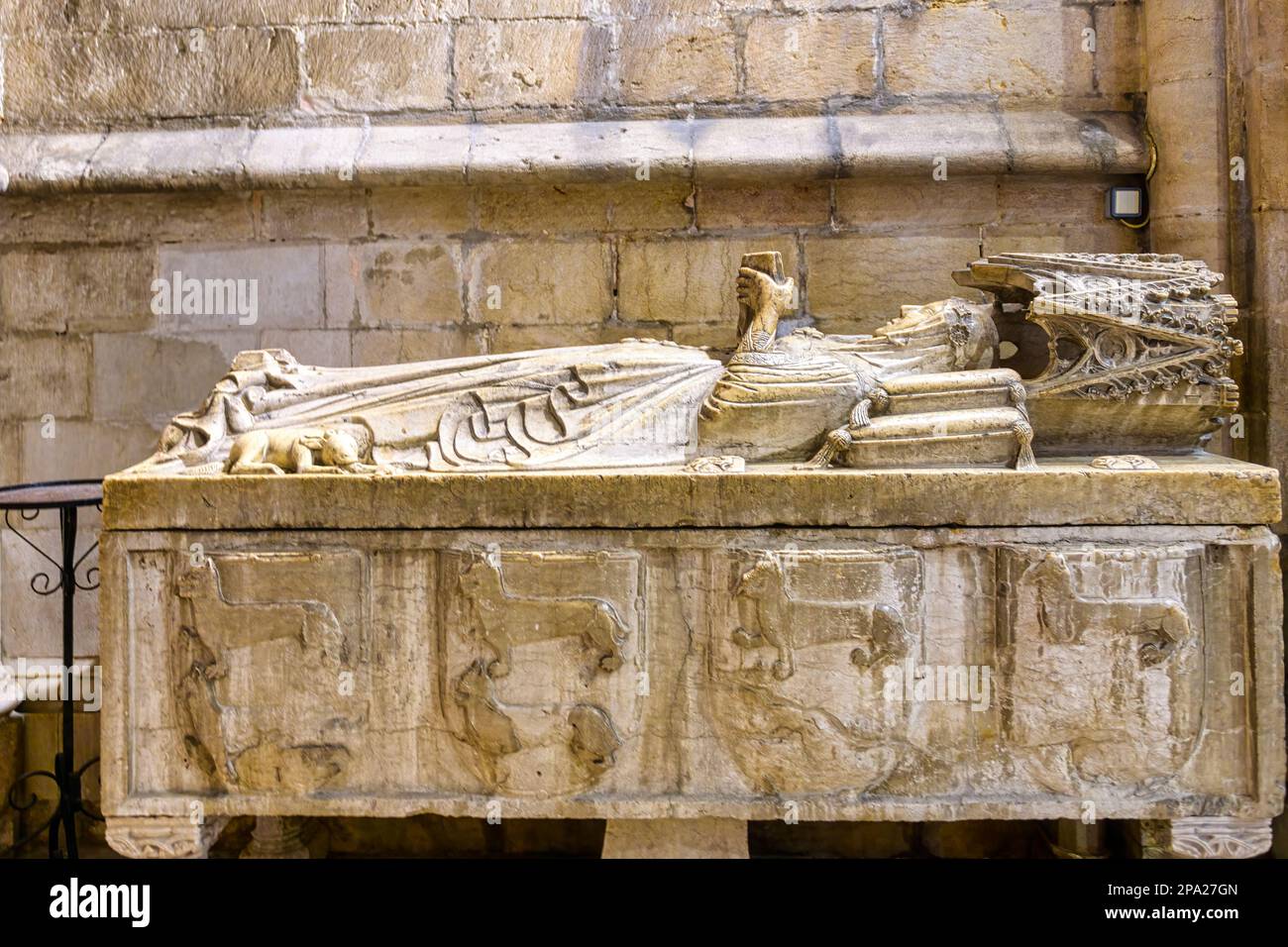 Stone tomb of María Villalobos inside of the famous Catholic church ...