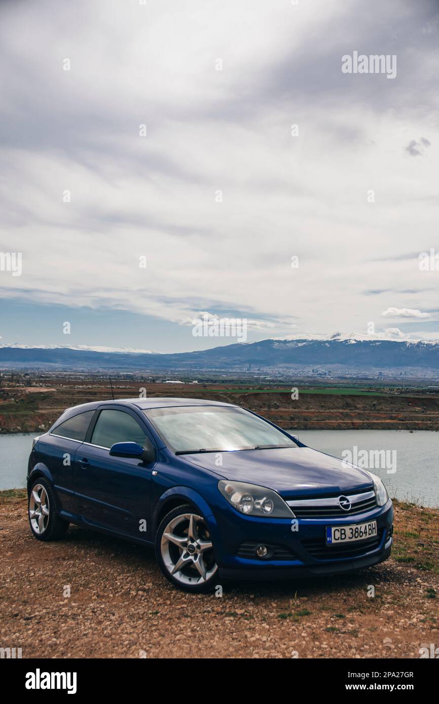 Sofia, Bulgaria - circa May 2022 - Blue Opel Astra in front of the ...