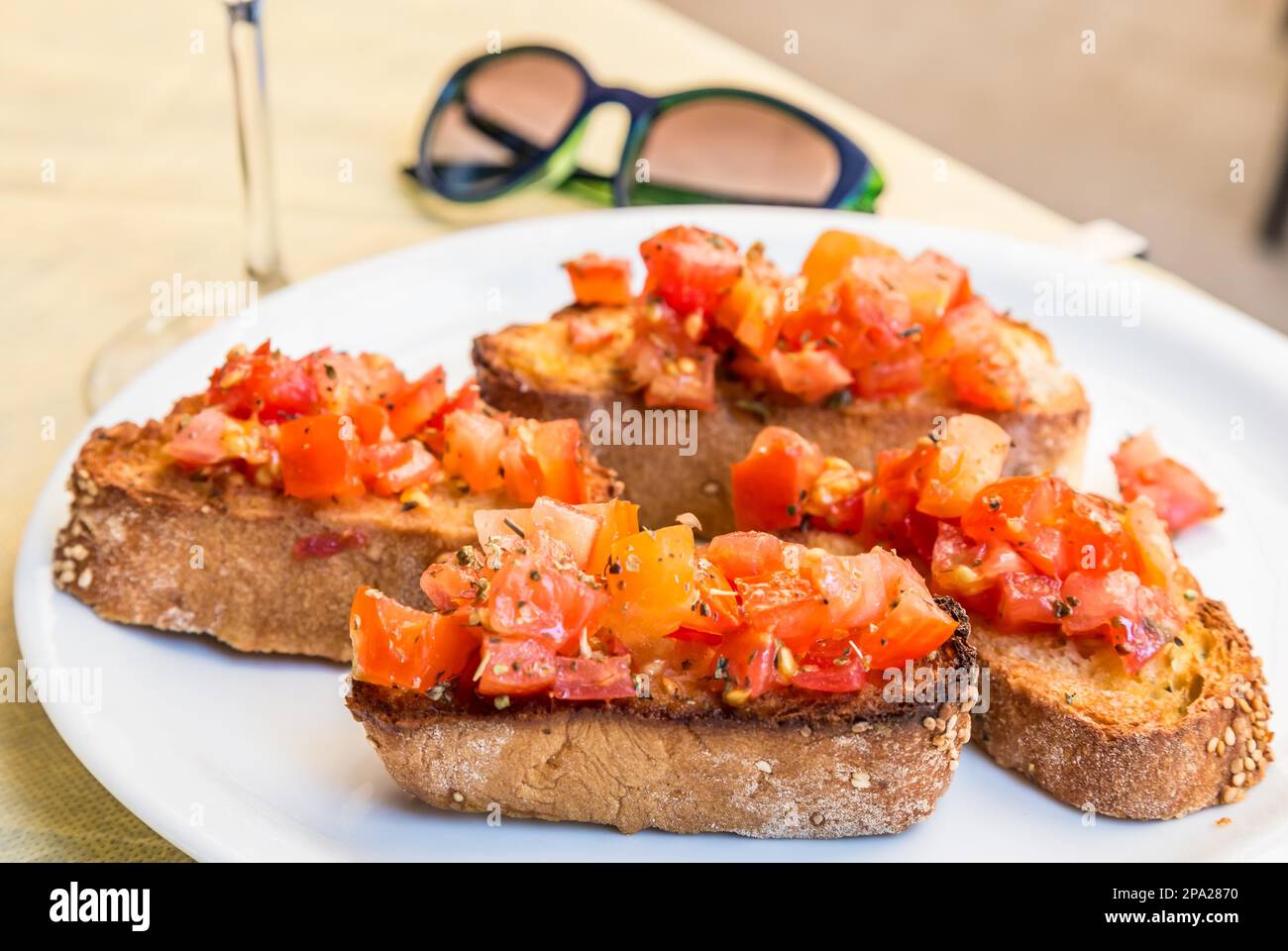Puglia Region, South of Italy. Original Italian Bruschetta served in a ...