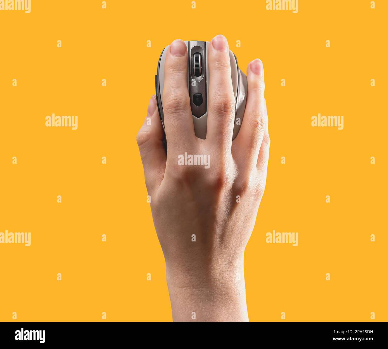 Hand on computer mouse, above view. Search, surfing, broswing internet ...