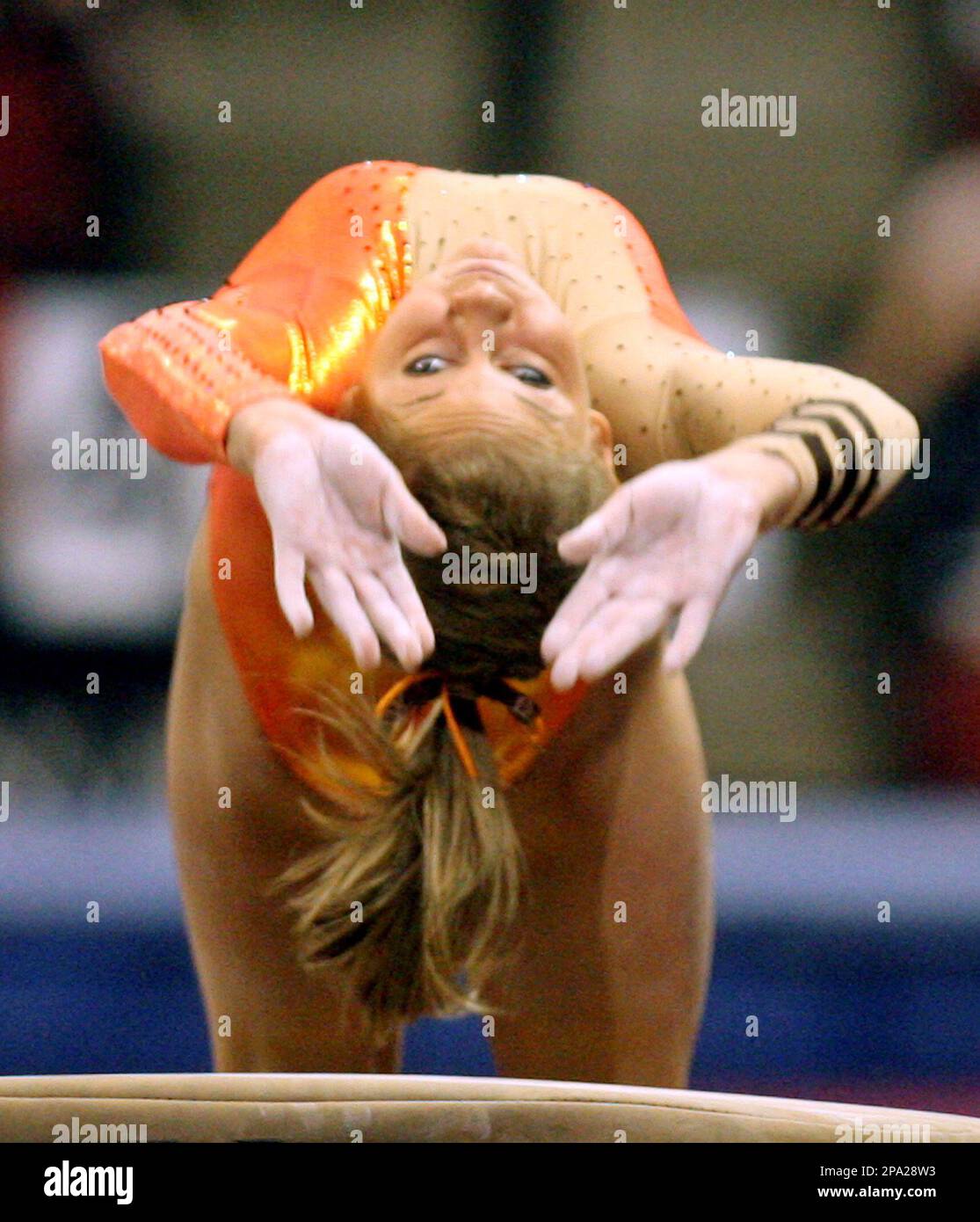 Shawn Johnson competes on the vault at the U.S. Gymnastics ...