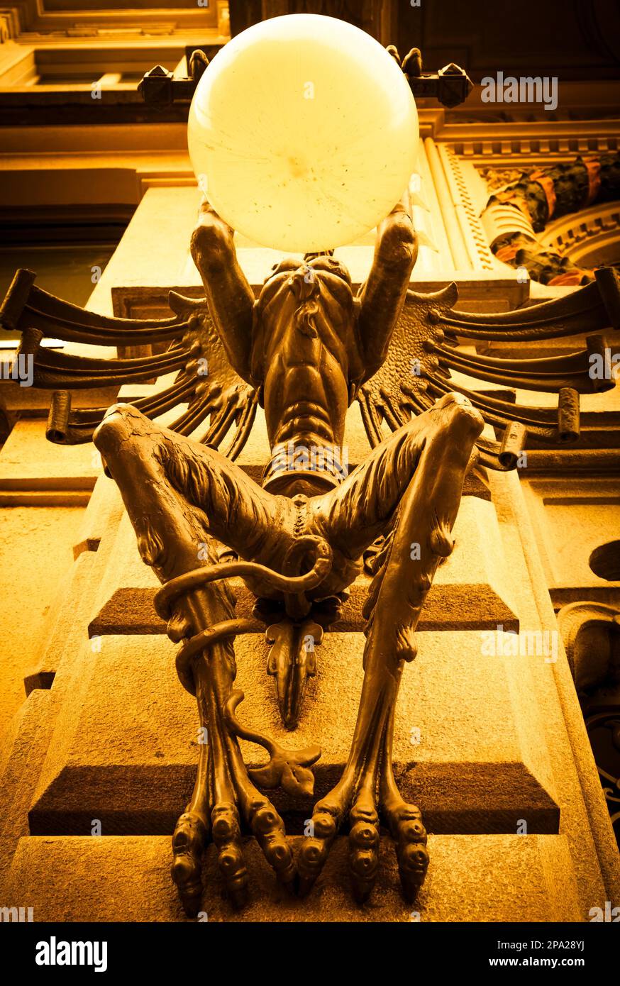 Turin, Italy. Mysterious Giant Gargoyle Lamp in public street, dated ...