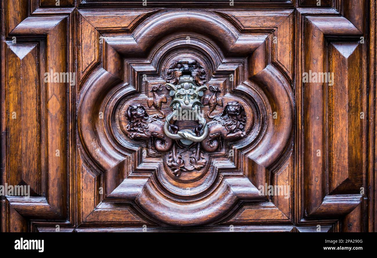 Detail of the Devil Door in Turin, Italy. Located in Via Vittorio ...
