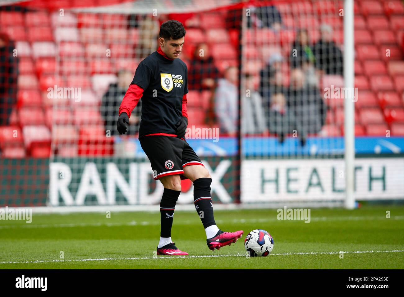 John Egan #12 of Sheffield United warms up before the Sky Bet ...
