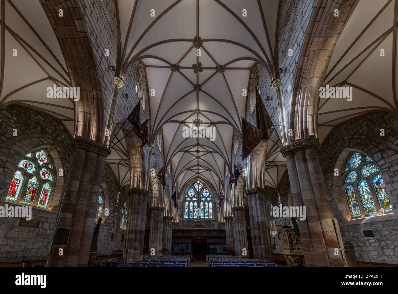 Interior view of stained glass windows, St Mary's Parish Church ...