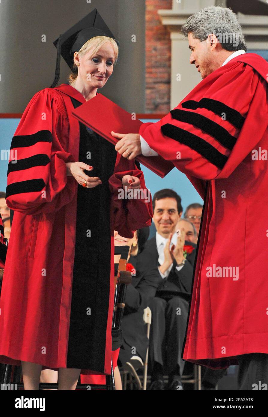 Author J.K. Rowling, left, receives her honorary degree from Marc ...