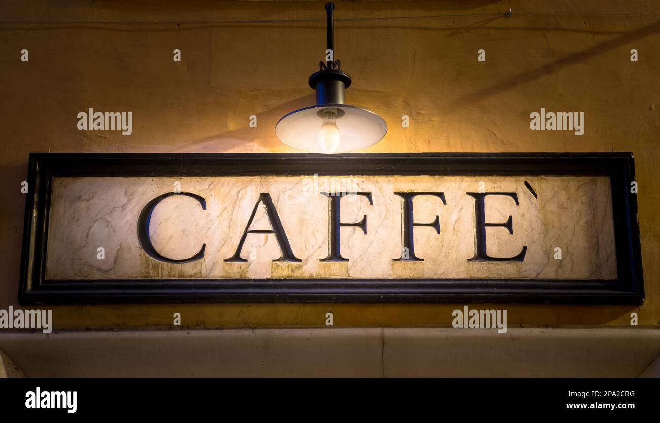 Rome, Italy. Tradiotional vintage style coffee sign on the wall Stock ...