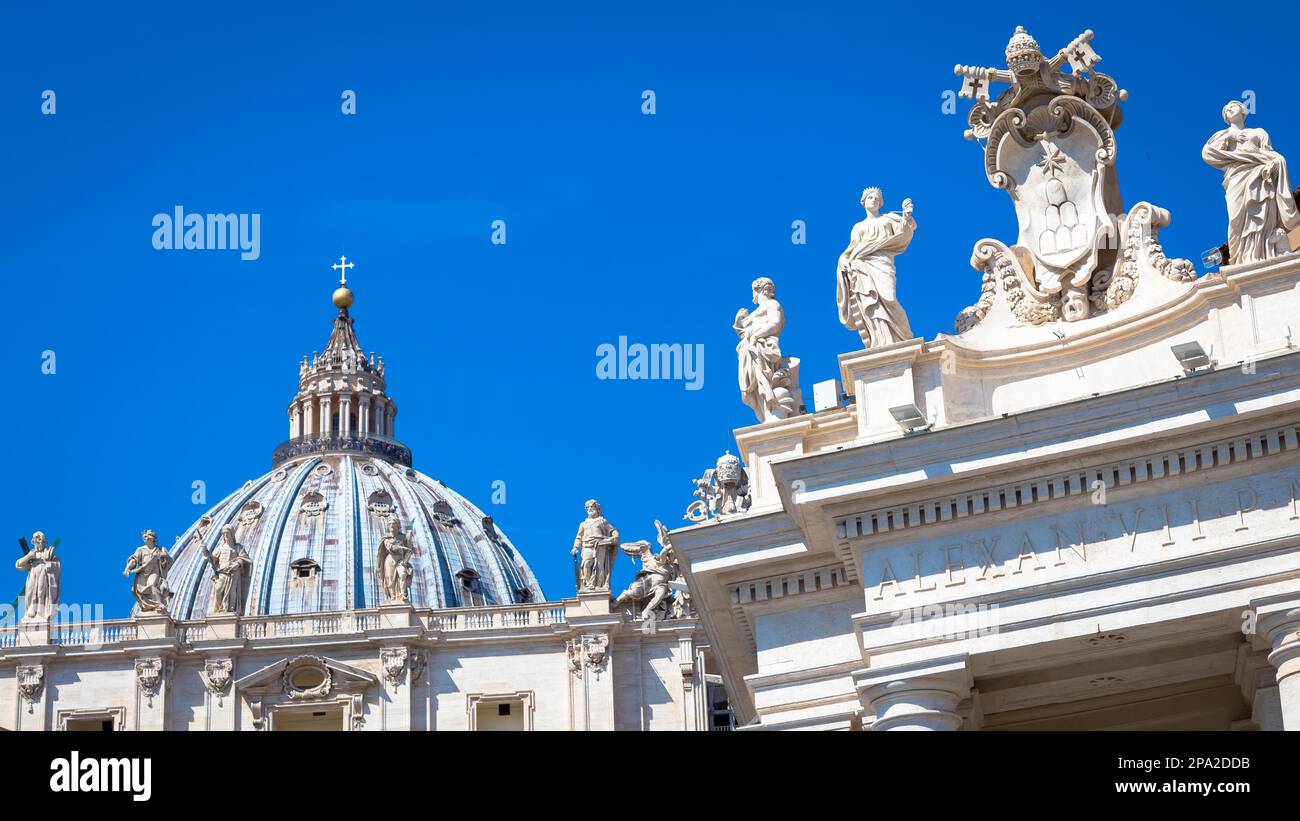Vatican City in Rome. Detail of Saint Peter Church Cupola on top of ...