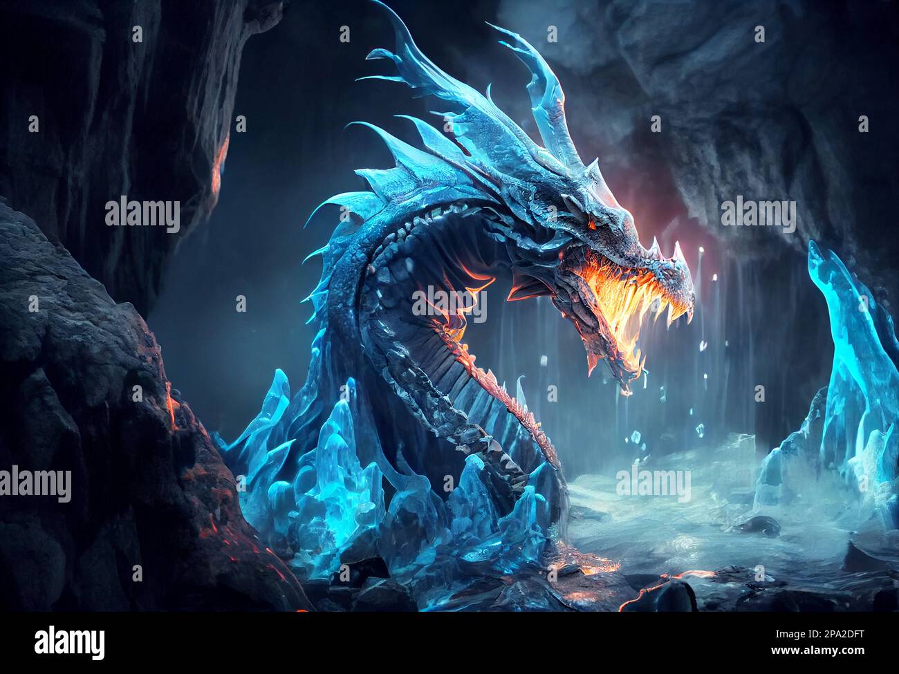 Fire breathing blue dragon hi-res stock photography and images - Alamy