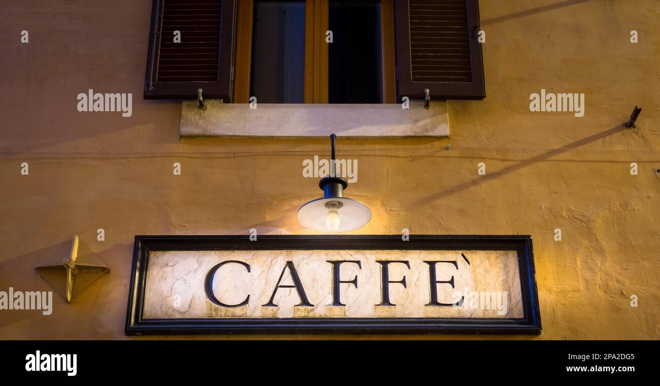 Rome, Italy. Tradiotional vintage style coffee sign on the wall Stock ...