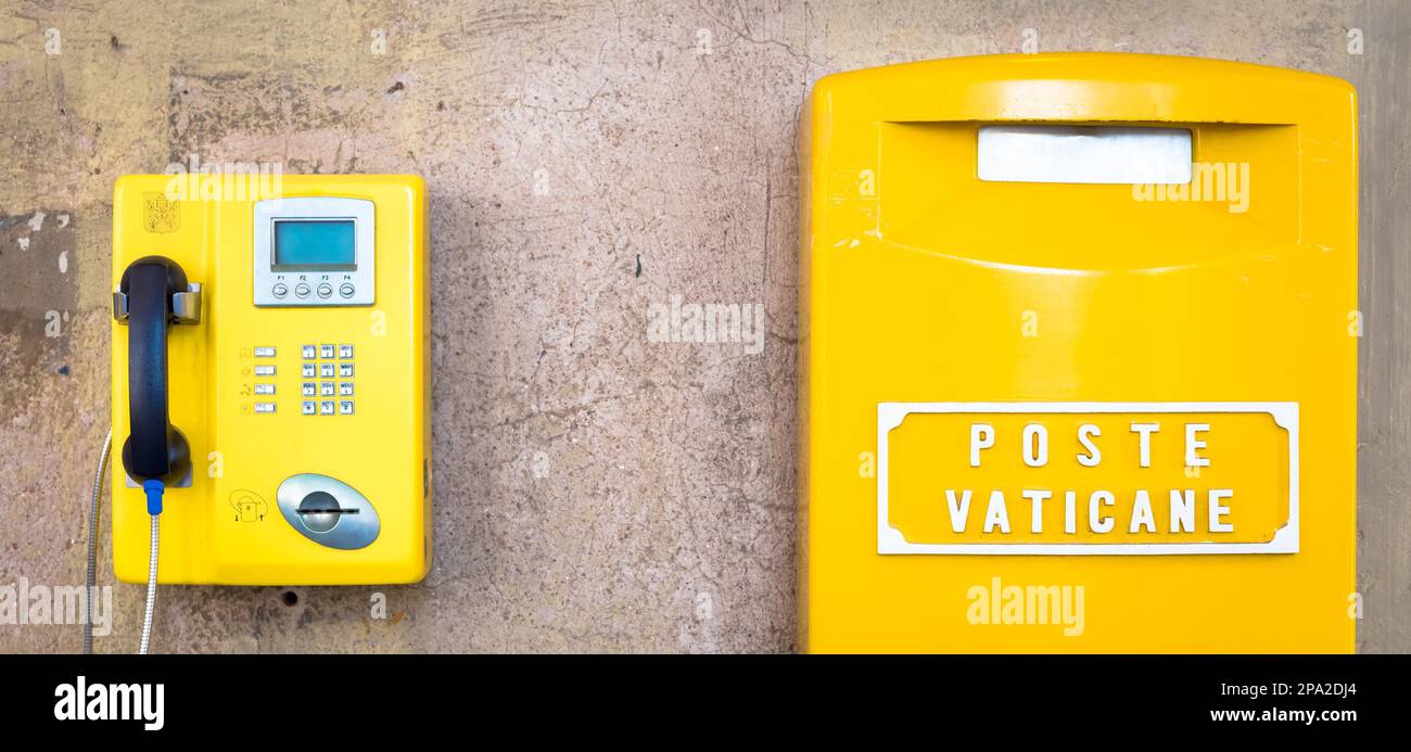 Detail of the traditional yellow post box in Vatican City, Rome Stock ...