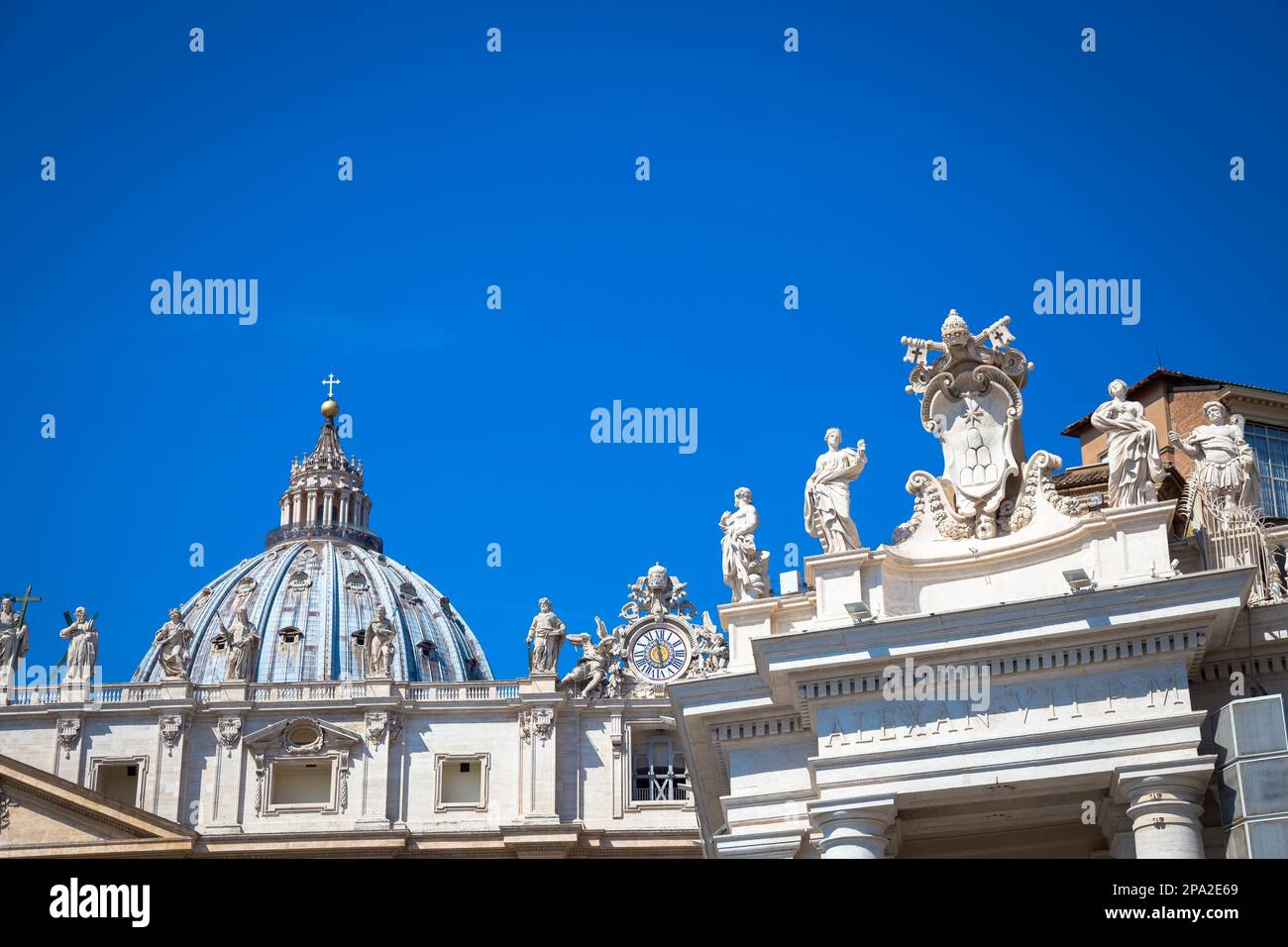 Vatican City in Rome. Detail of Saint Peter Church Cupola on top of ...