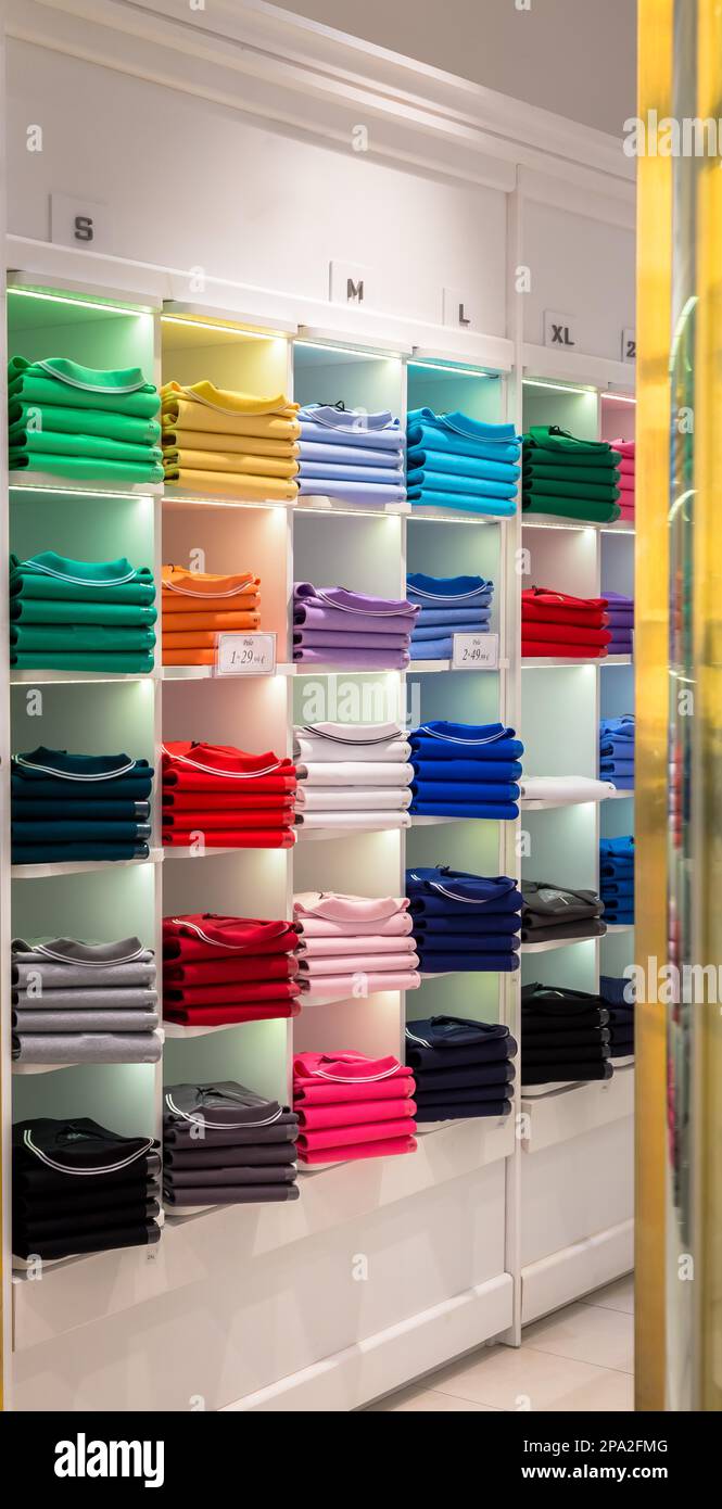 MILAN, ITALY - CIRCA AUGUST 2020: Polo shirt shop interior. Fashion ...