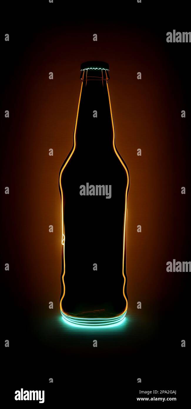 Silhouette beer bottle neon sign, bright signboard, light banner. Beer ...