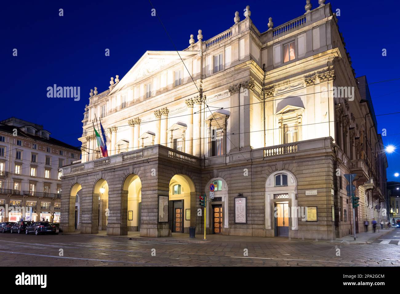 MILAN, ITALY - CIRCA AUGUST 2020: Theatre La Scala by night. One of the ...