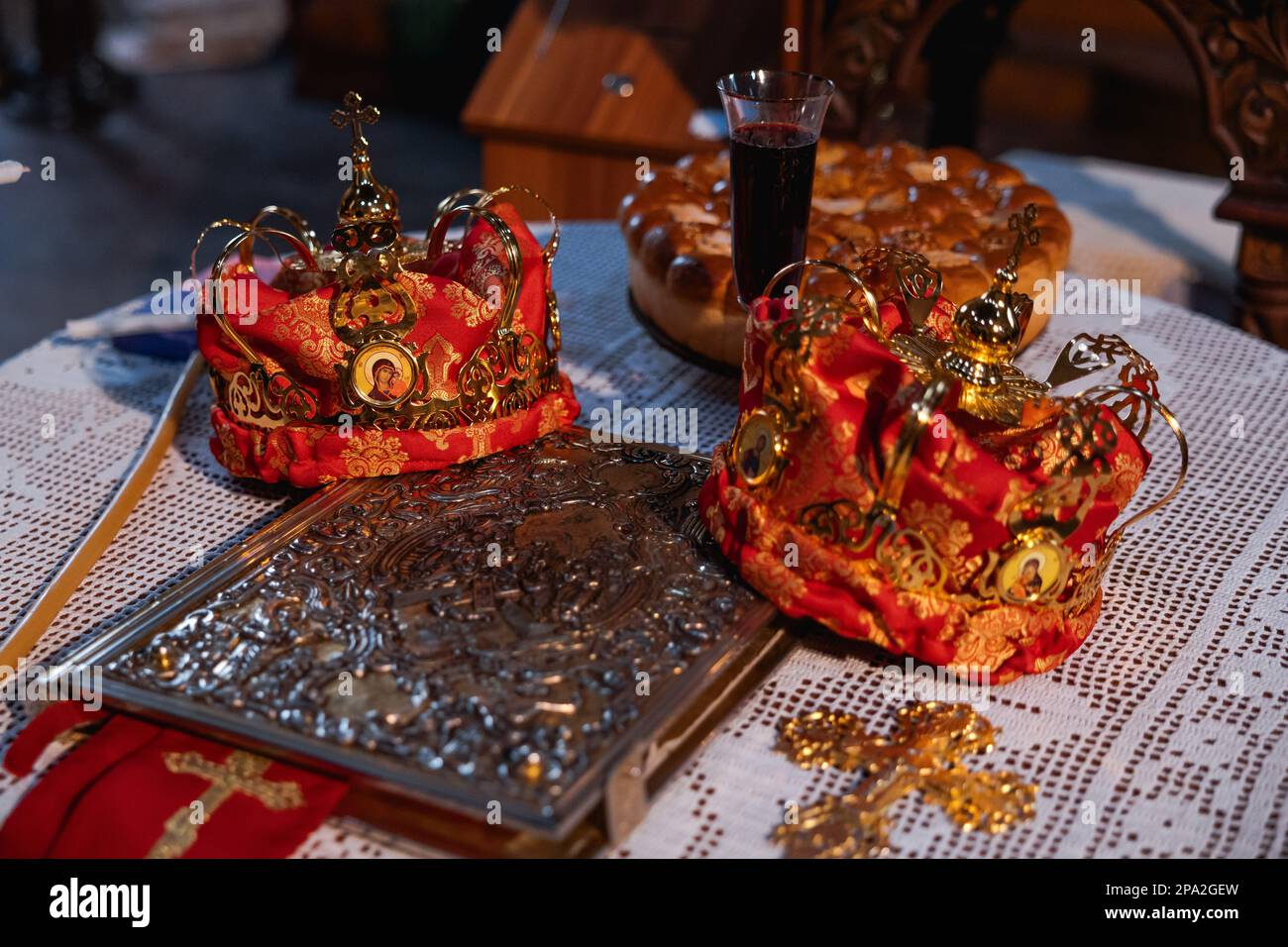 Crowns for weddings in orthodox church. Attributes - gold crowns ...