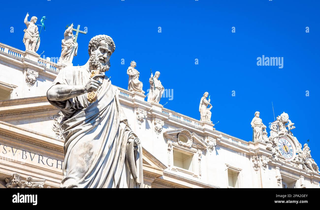 Detail of Saint Peter statue located in front of Saint Peter Cathedral ...