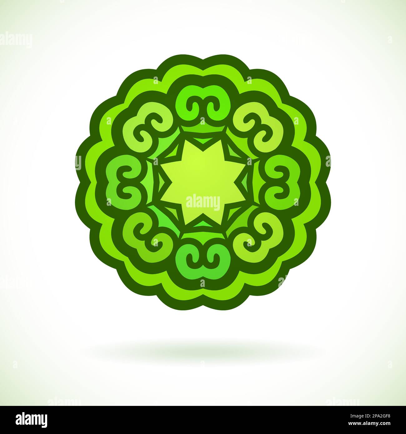 Round green flower ornament, Isolated design element, Vector ...