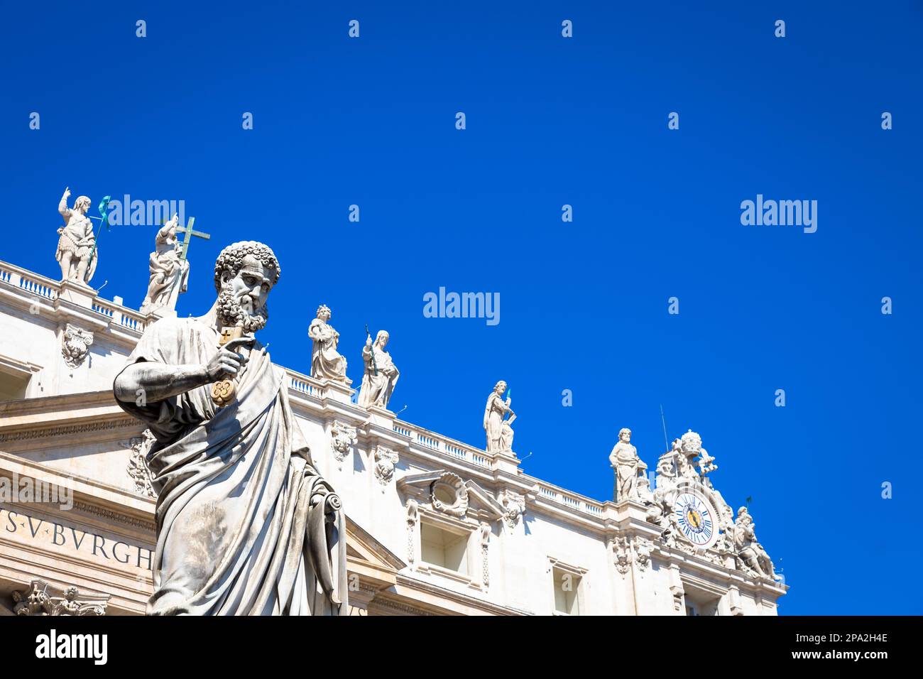 Detail of Saint Peter statue located in front of Saint Peter Cathedral ...