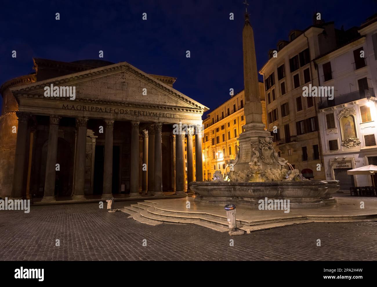 ROME, ITALY - CIRCA AUGUST 2020: illuminated Pantheon by night. One of ...