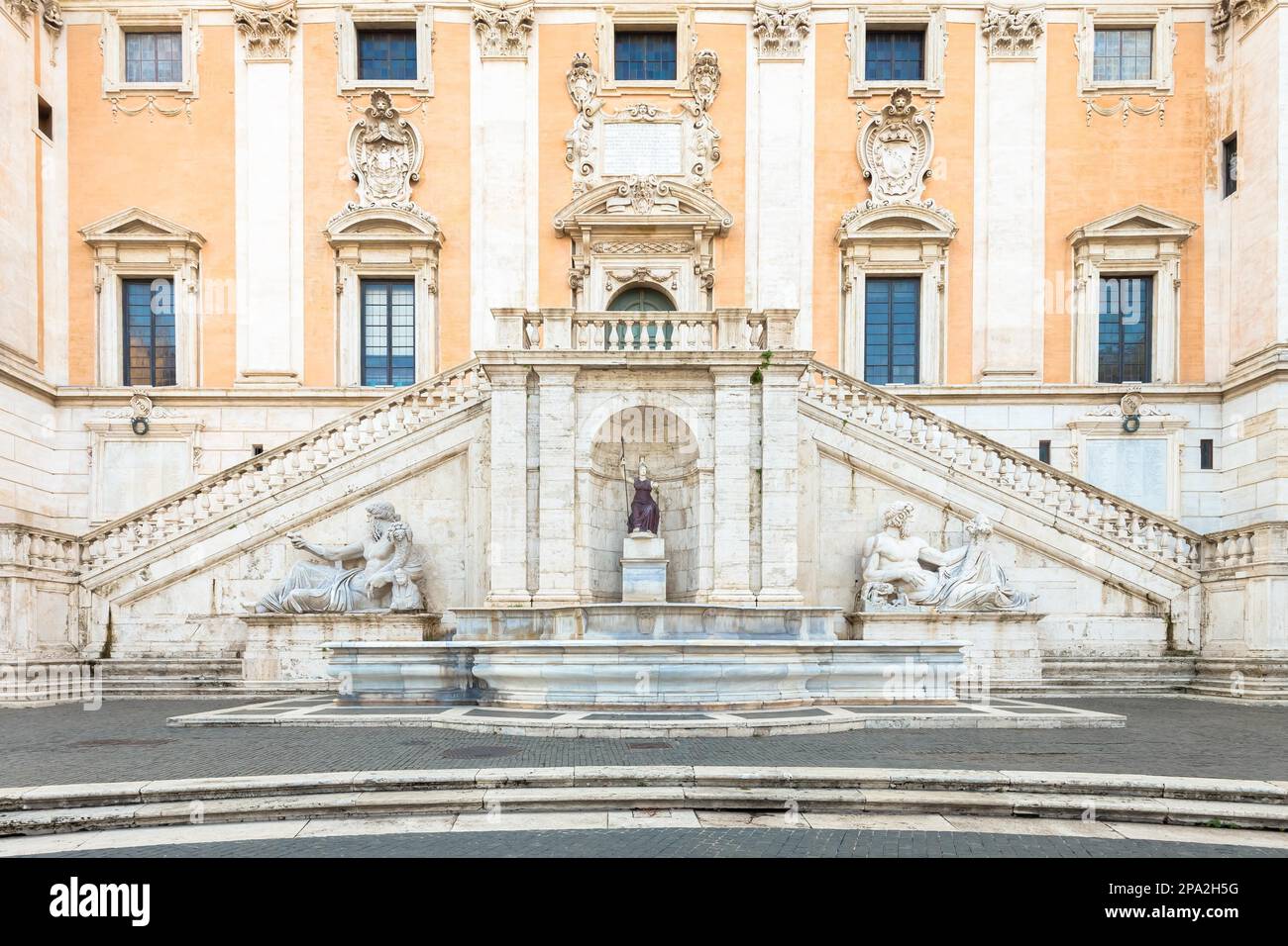 Rome, Italy. View of the staircase of the Palazzo Senatorio, a ...