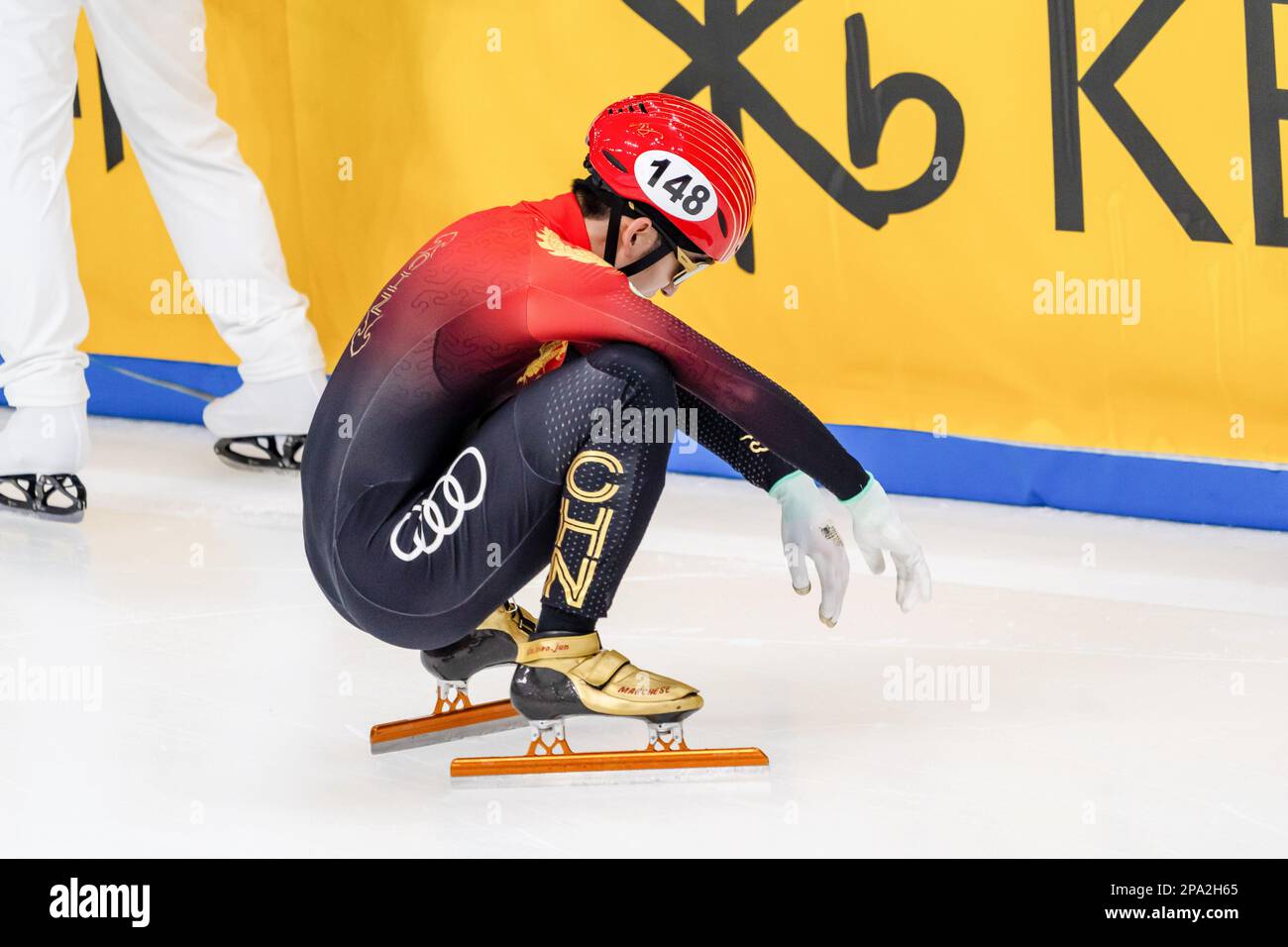 Seoul, South Korea. 11th Mar, 2023. Lin Xiaojun of China reacts after ...
