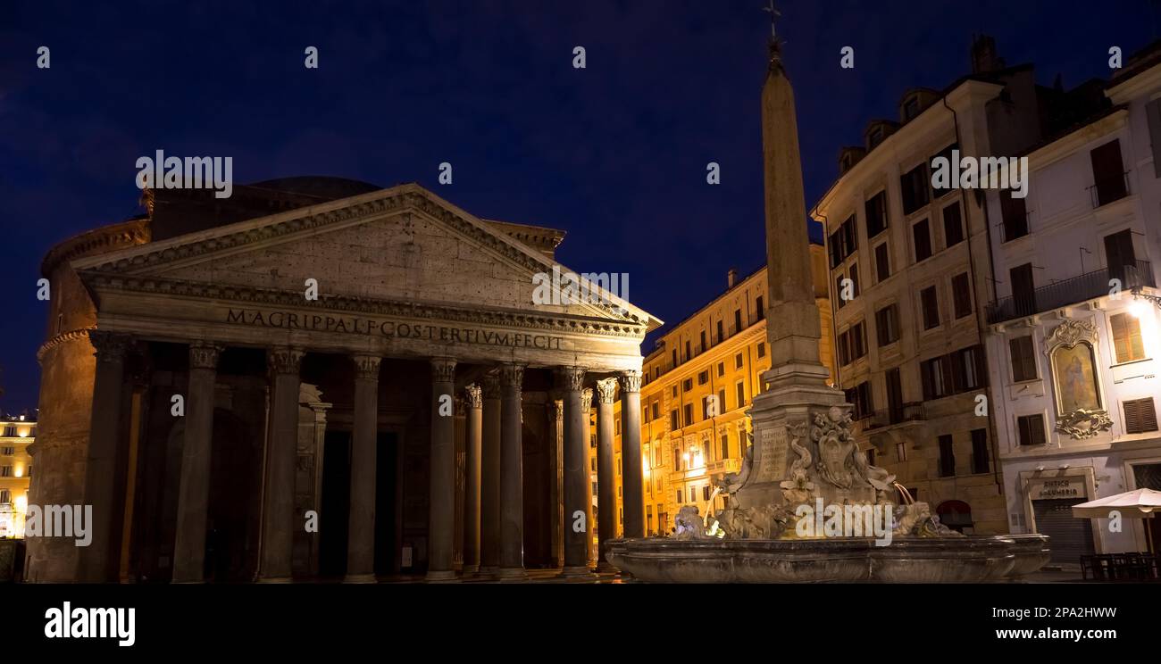 ROME, ITALY - CIRCA AUGUST 2020: illuminated Pantheon by night. One of ...