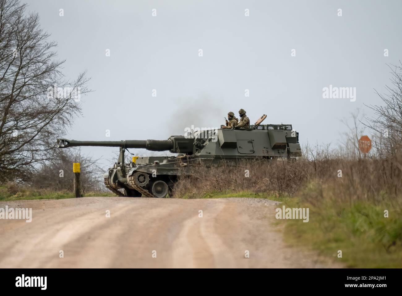 a British army military AS90 (AS-90 Braveheart Gun Equipment 155mm L131) armoured self-propelled ...