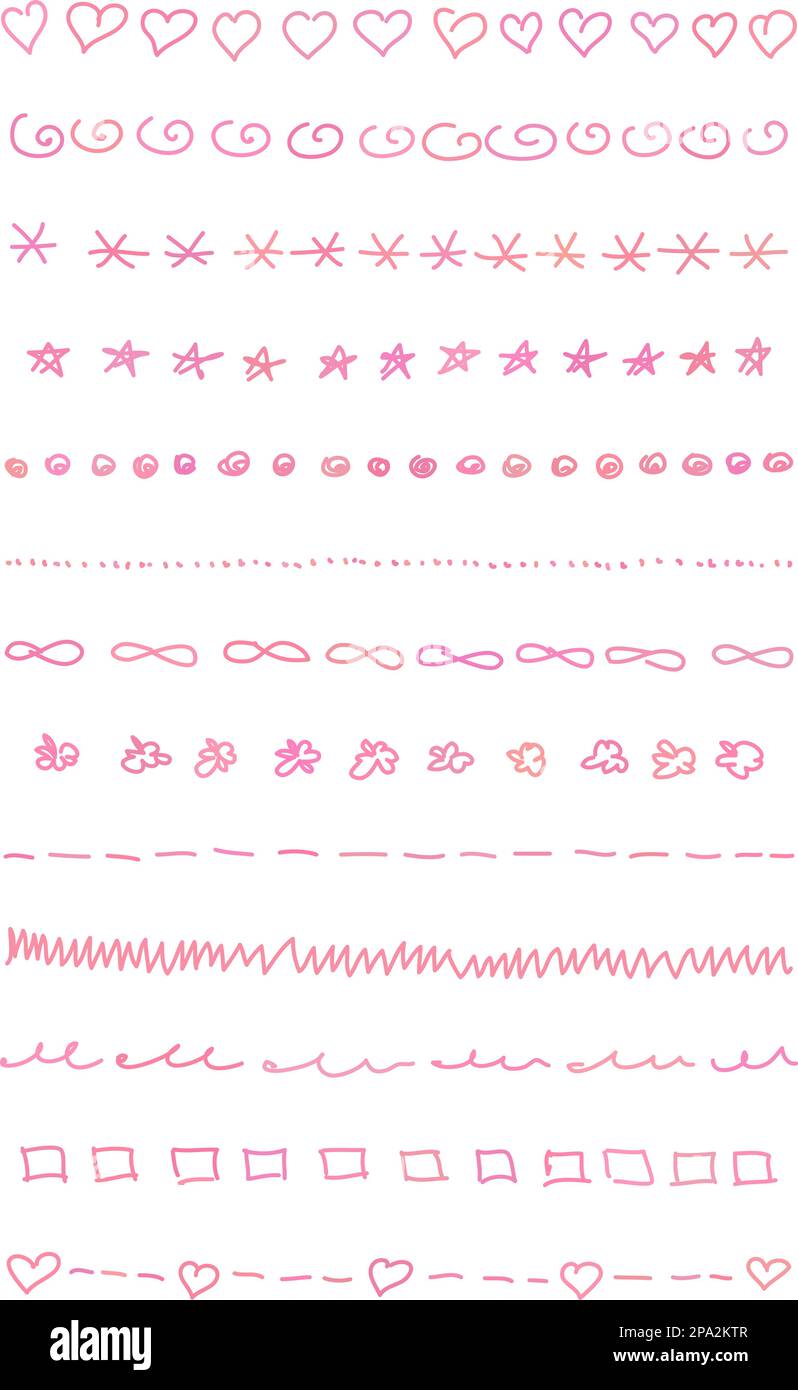 Hand drawn decorative pink line border set, Design element Stock Vector ...