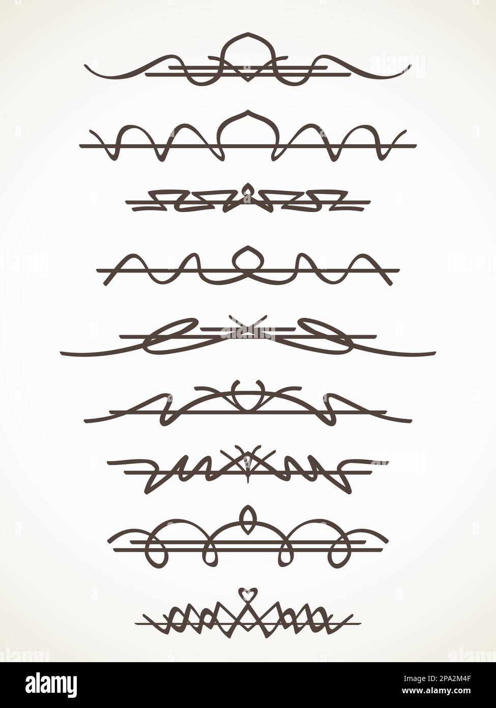 Hand drawn decorative line border set, Calligraphic design element ...