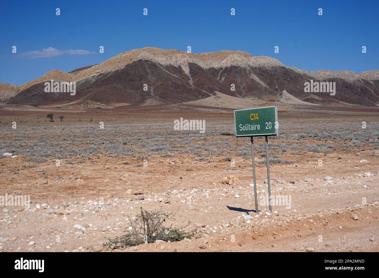 Road sign and landscape on the C14 road to Solitaire, Namibia Stock ...