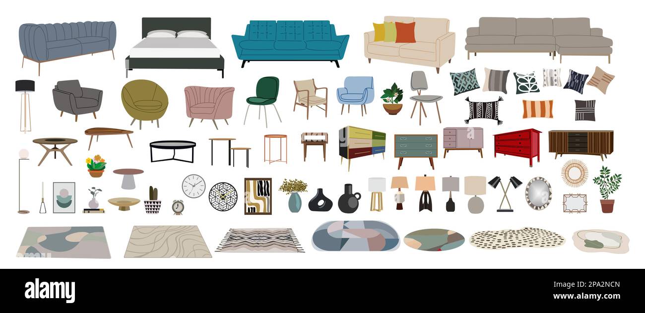 Set of home furniture, interior decor vector Stock Vector Image & Art ...